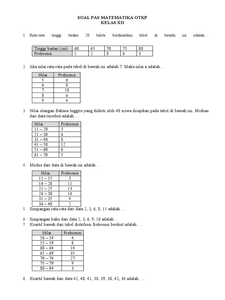 Kisi-Kisi Pas MTK Kelas Xii | PDF | Olahraga & Rekreasi | Metode & Bahan Ajar