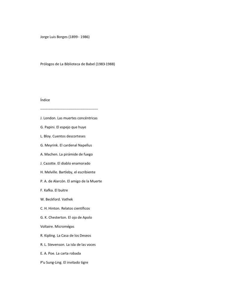 Jorge Luis Borges - Prólogos de La Biblioteca de Babel | PDF | Franz ...