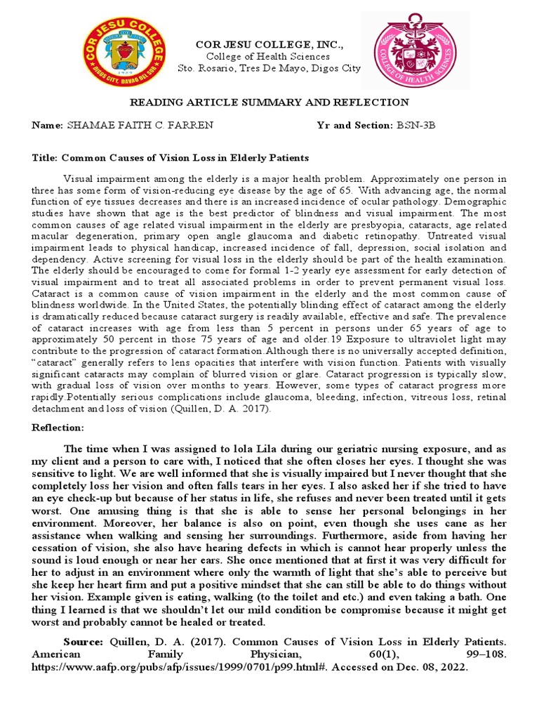 Article and Reflection Format | PDF | Visual Impairment | Cataract