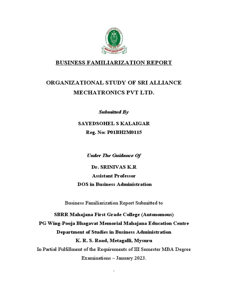 Business Familiarization Report Formate | PDF | Educational Stages ...