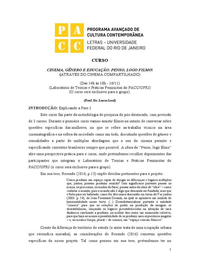 Curso1 - Cine e Genero - 16 - 11 - Labfemi - 2022 | PDF | Sociologia | Gênero