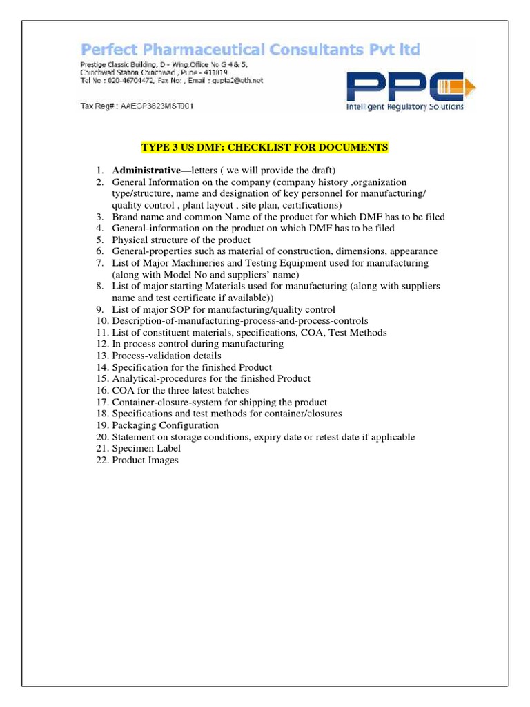 US DMF-Document Checklist | PDF