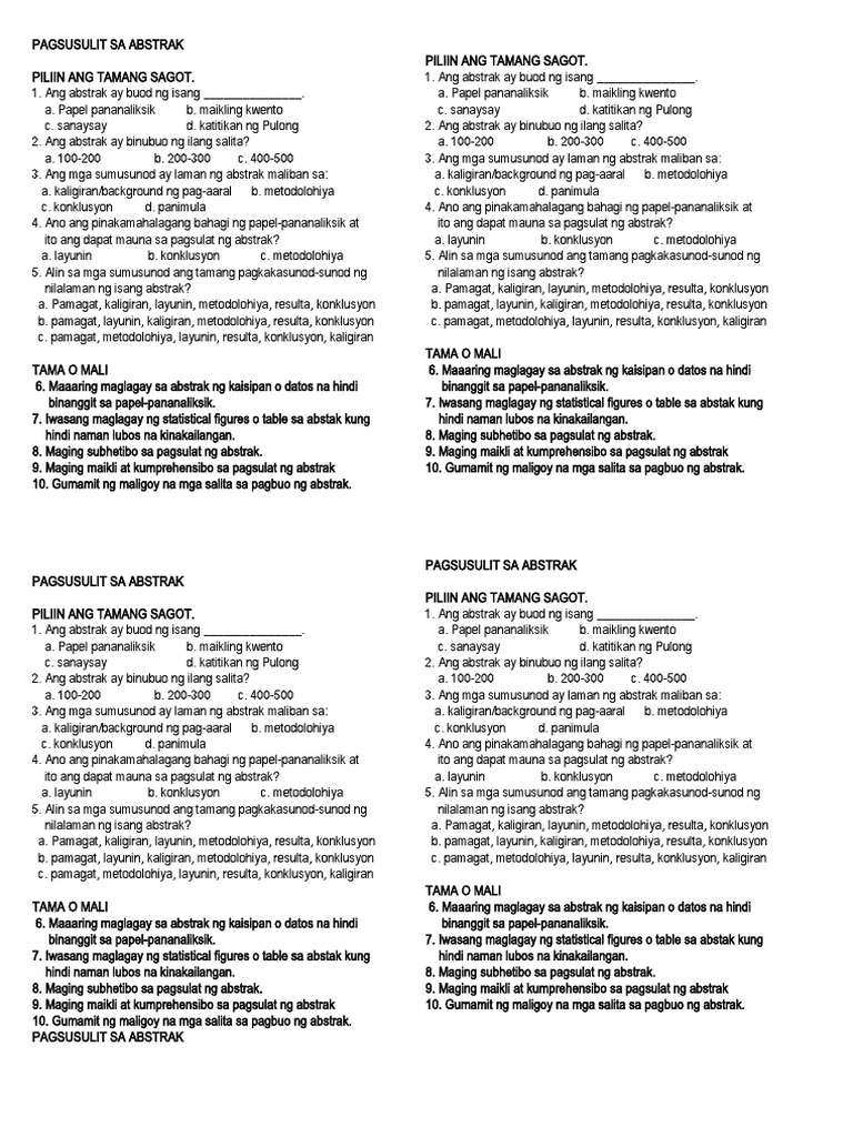 Pagsusulit Sa Abstrak | PDF
