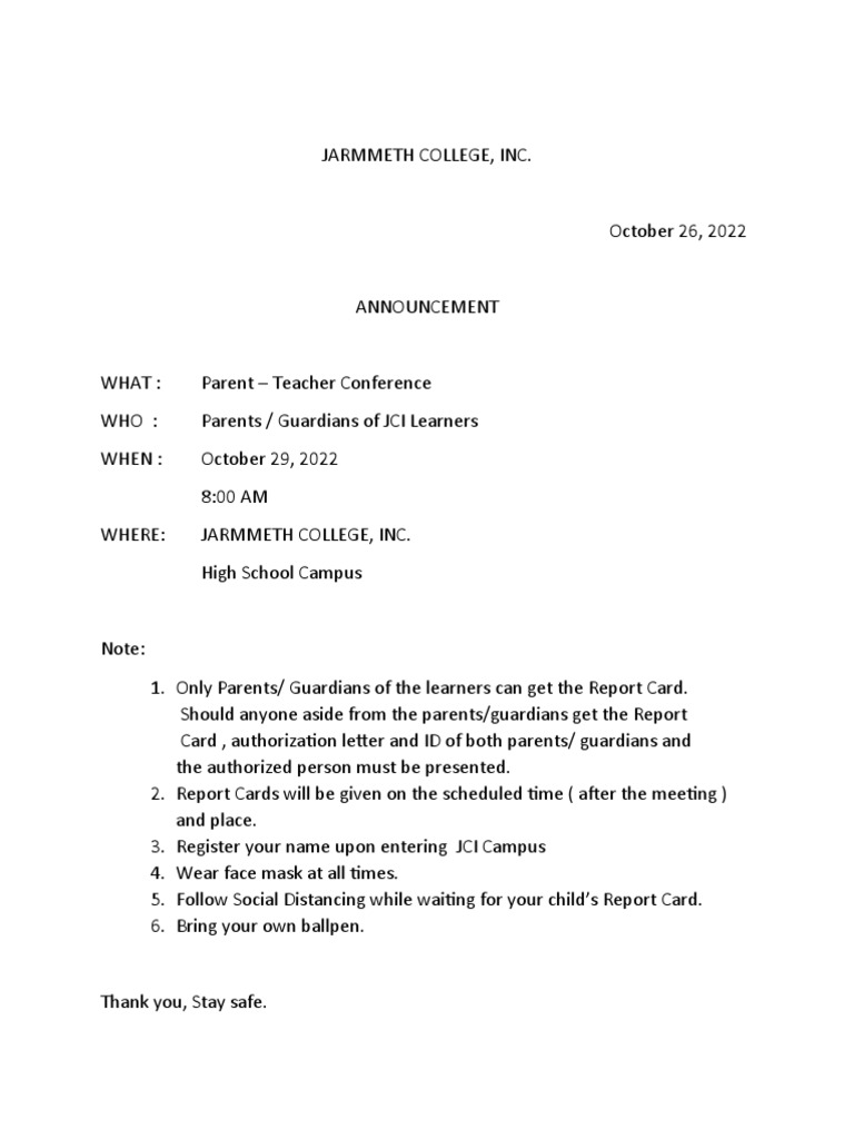 Parent Teacher Conference Final | PDF