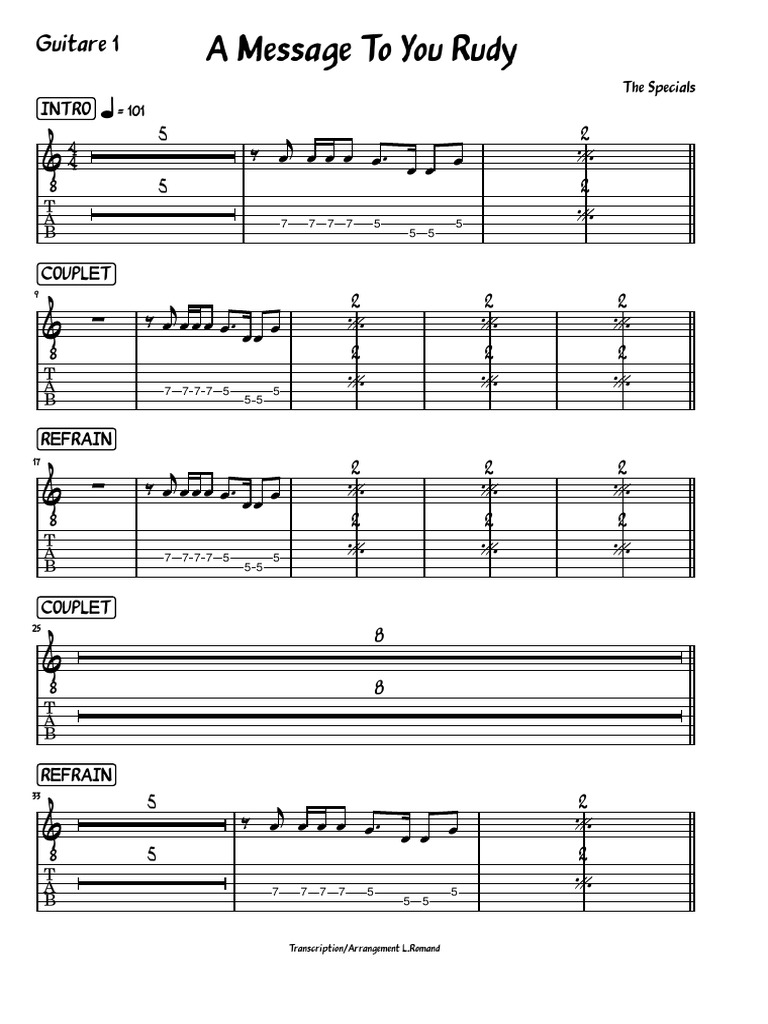 Guitar Tab: A Message To You Rudy | PDF | Musical Forms