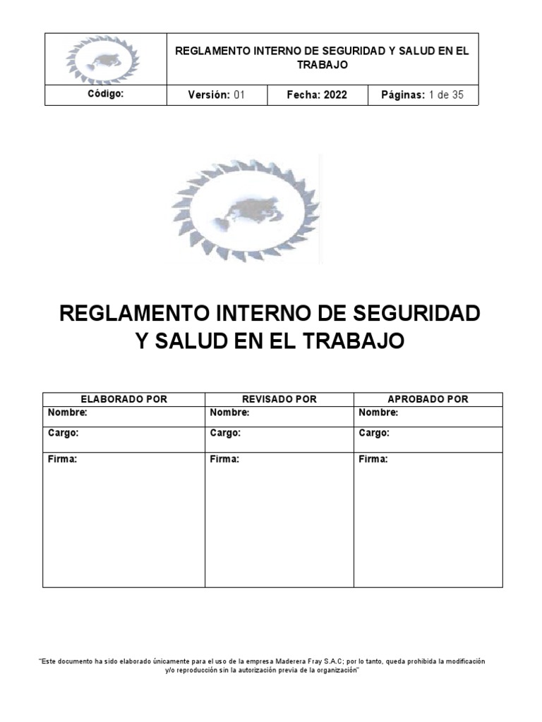 Re-Sst-01 Reglamento Interno de Seguridad y Salud en El Trabajo | PDF | Seguridad y salud ...
