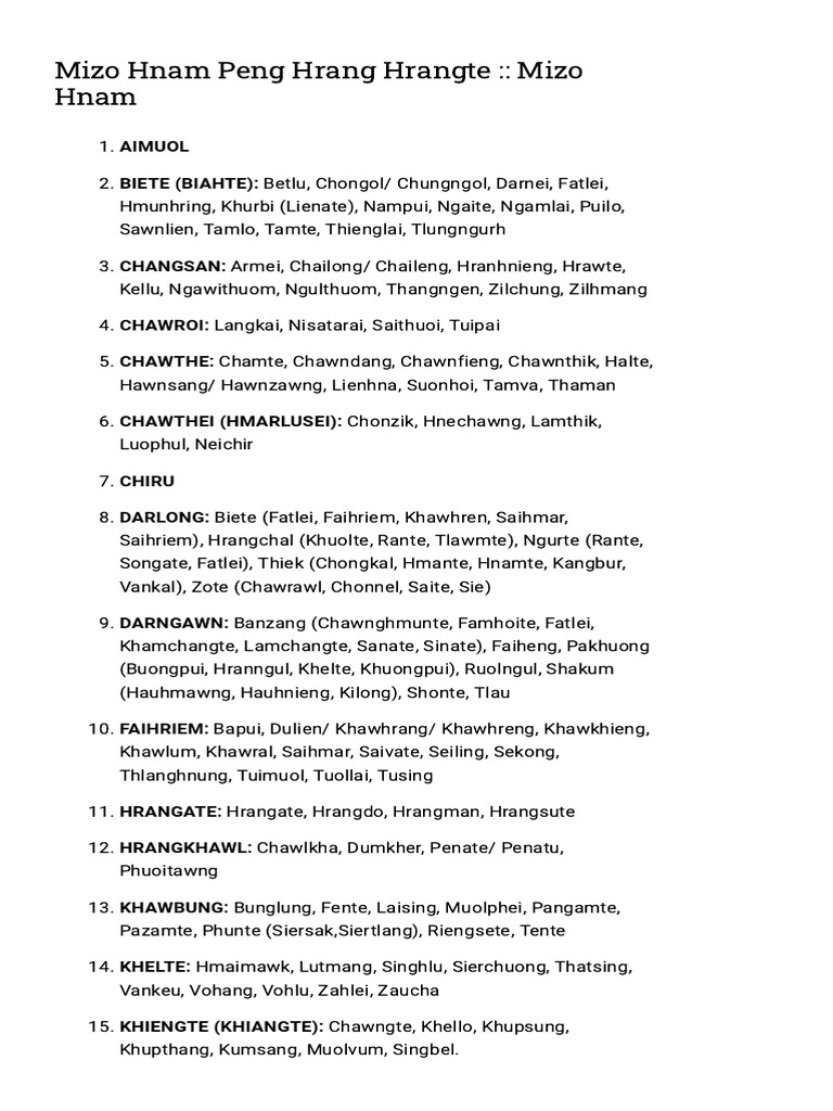 Mizo Hnam Peng Hrang Hrangte | PDF | Demographics Of India | Social ...