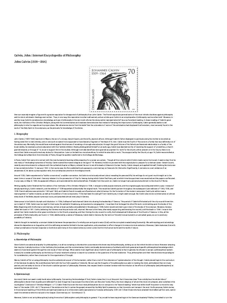 Calvin, John - Internet Encyclopedia of Philosophy | PDF | John Calvin | Reason