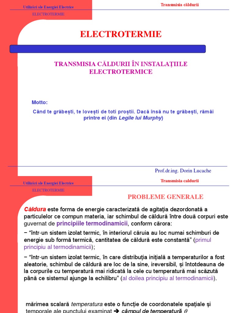 ELECTROTERMIE 2 - Transmisia Caldurii | PDF