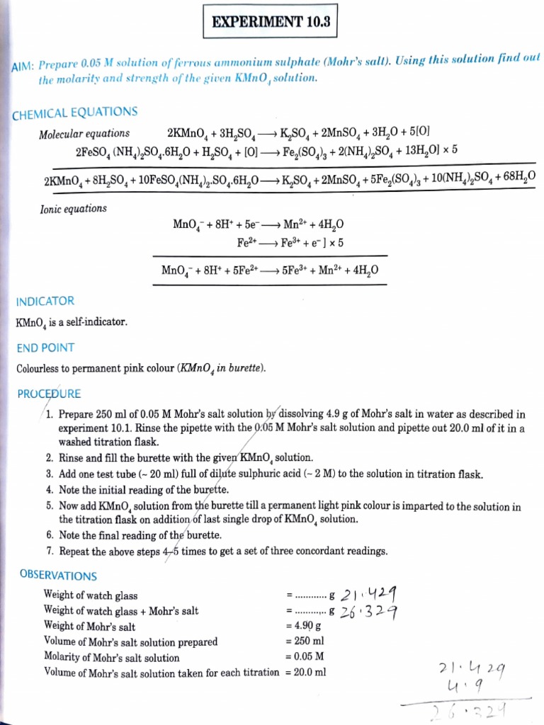 Molarity of Given KMNO4 Solution | PDF | Titration | Chemistry