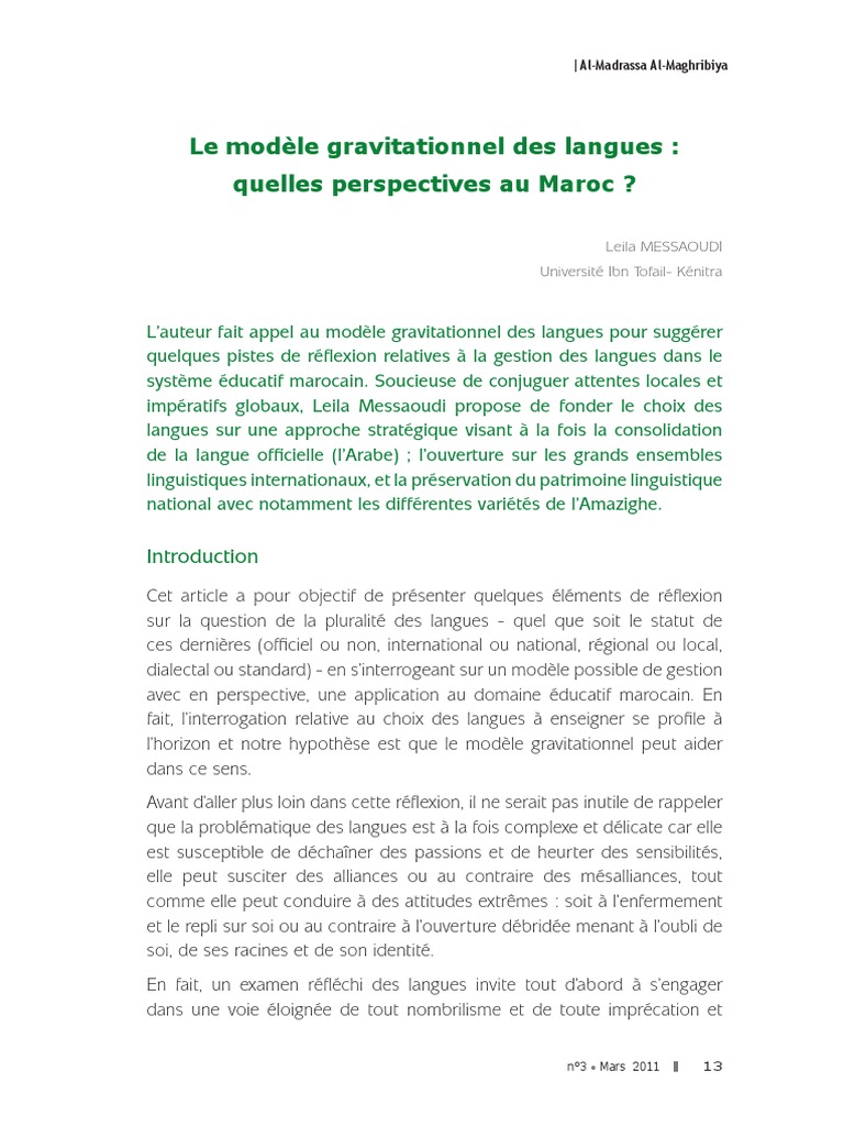 Le Modèle Gravitationnel Des Langues | PDF | Multilinguisme | Maroc