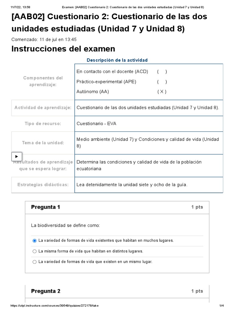 Examen - (AAB02) Cuestionario 2 - Cuestionario de Las Dos Unidades Estudiadas (Unidad 7 y Unidad ...