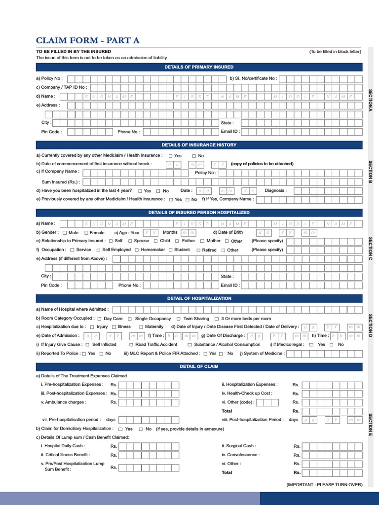 Reimbursement CLaim Form IRDA | PDF | Hospital | Insurance