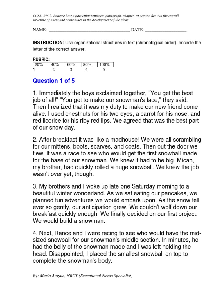 Chronological Order Practice Quiz | PDF | Toothbrush | Dough