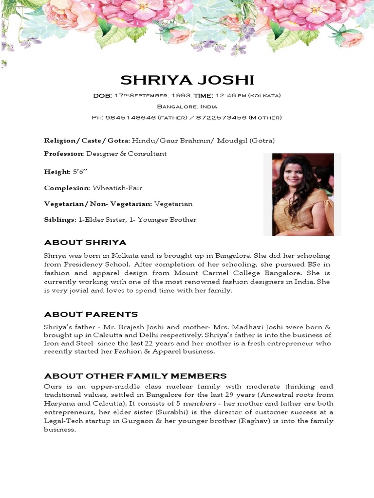 Bio Data Shriya 2 | PDF
