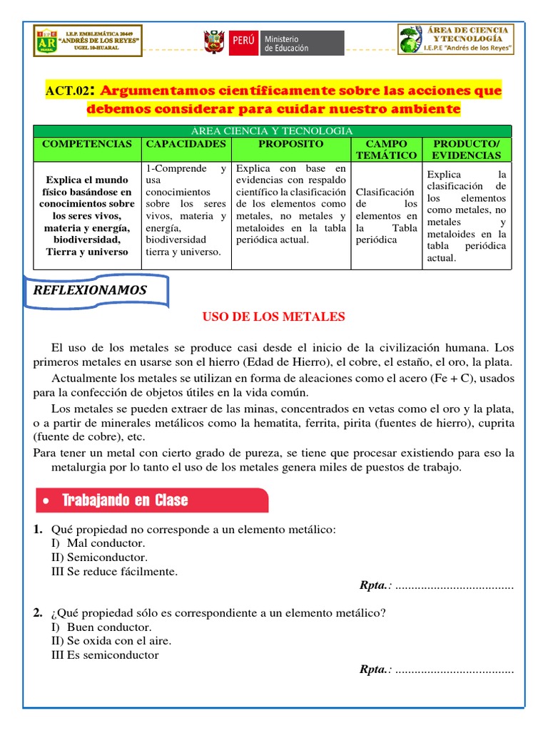 Clasificación de Metales y Metaloides | PDF | Rieles | Hierro
