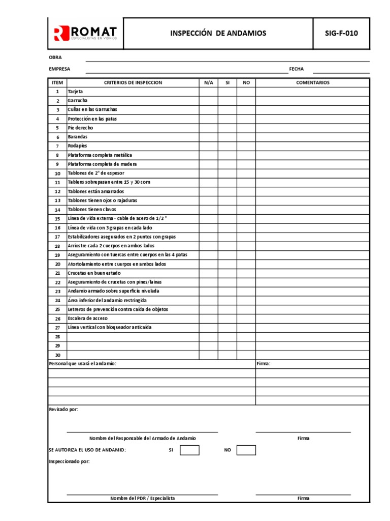 Inspeccion De Andamios Pdf