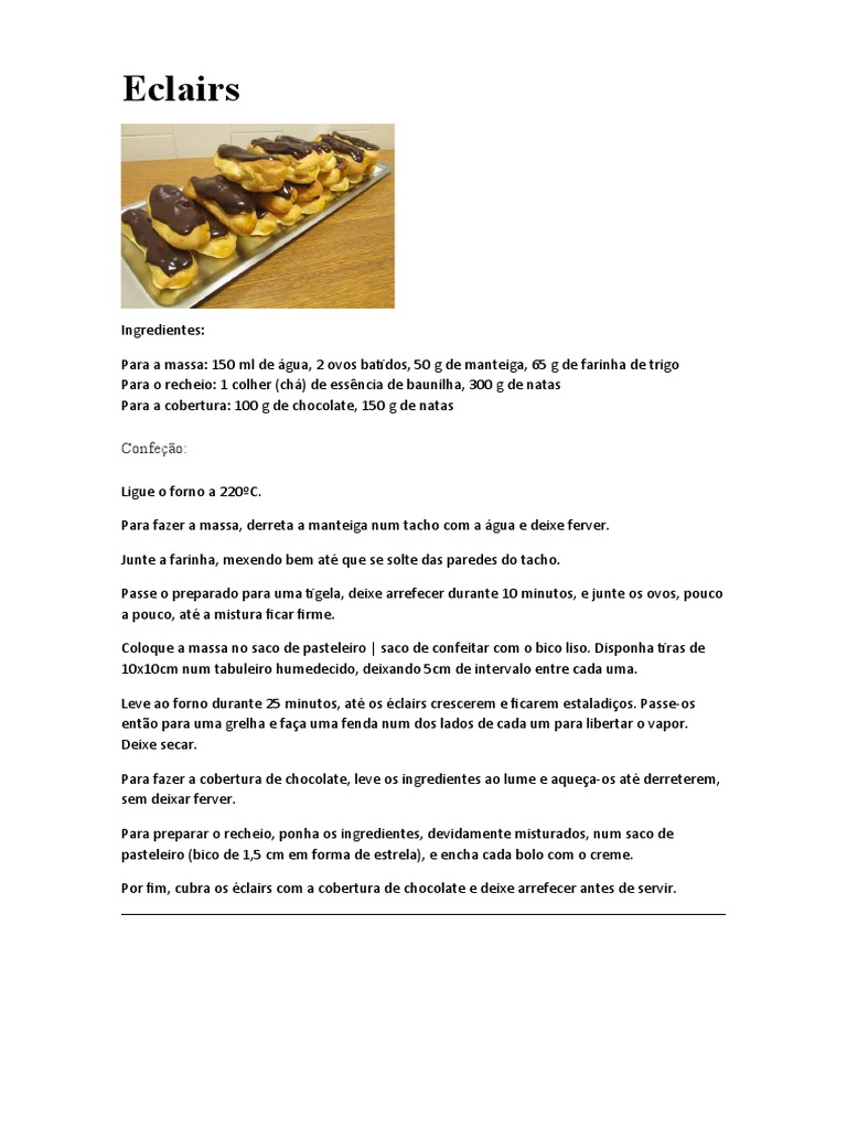Eclairs | PDF | Chocolate | Massa