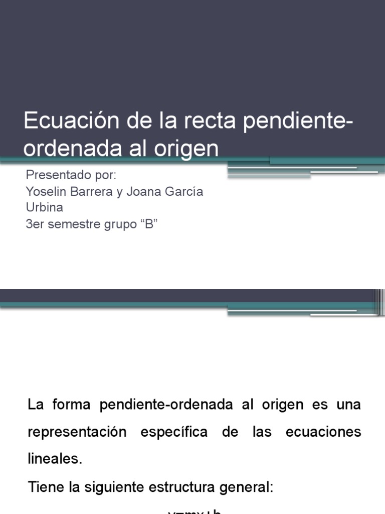 Ecuación de La Recta Pendiente-Ordenada Al Origen | PDF