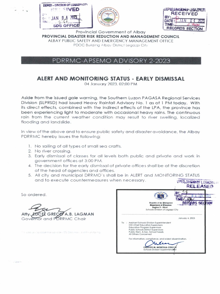 FYI Alert and Monitoring Status - Early Dismissal | PDF