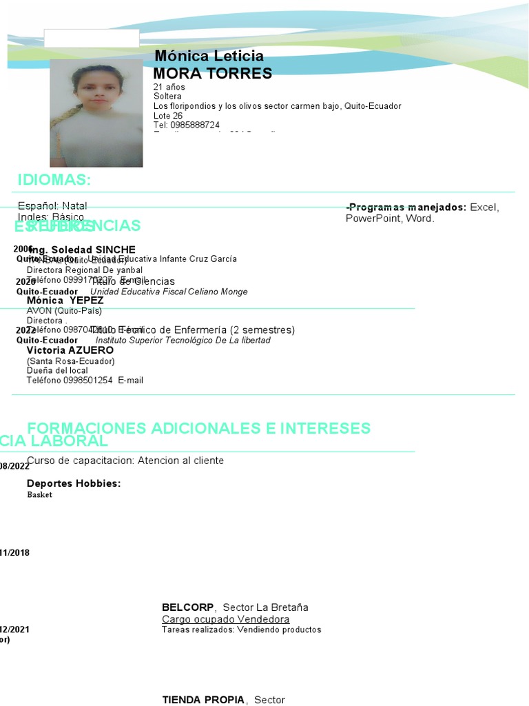 Monica Mora Hoja de Vida | PDF