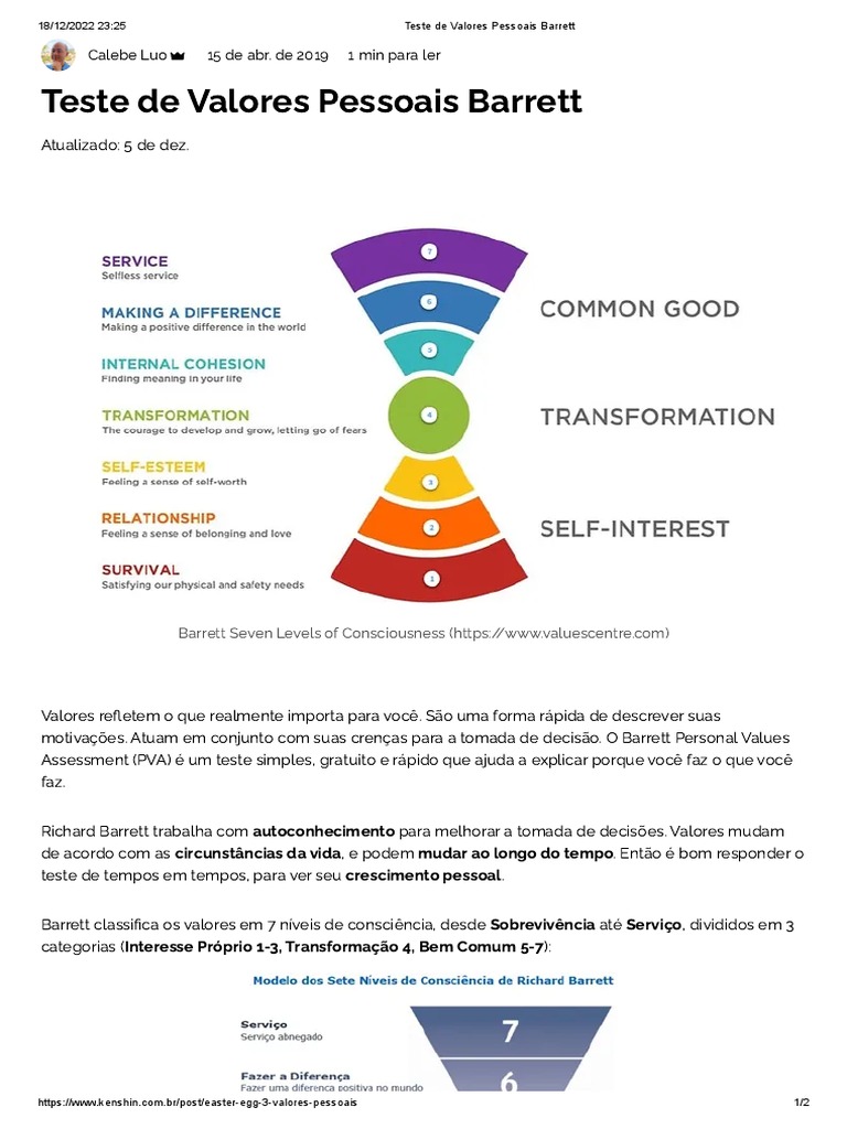 Teste de Valores Pessoais Barrett | PDF | Autoajuda
