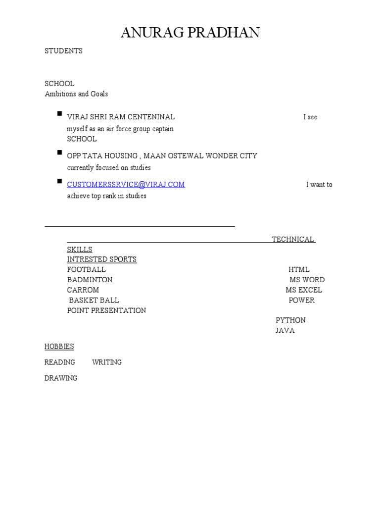 Anurag Pradhan: Hobbies Reading Writing Drawing | PDF