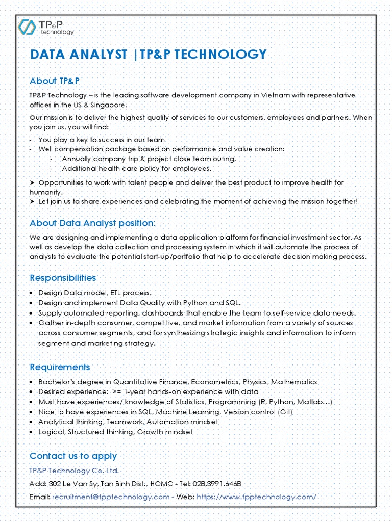 TP&P - Data Analyst - JD | PDF | Business