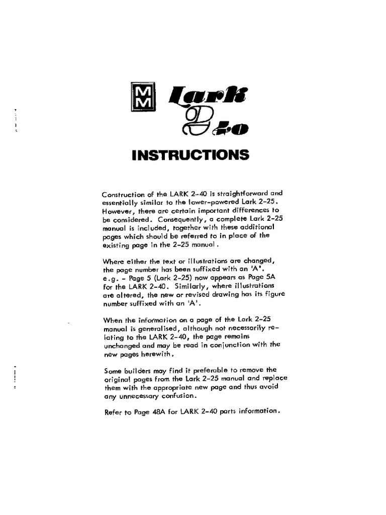 MM Lark 2-40 Supplement Manual | PDF