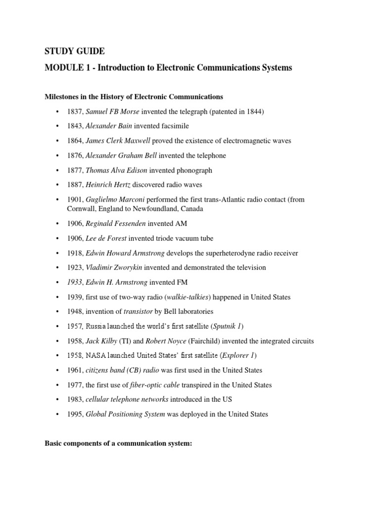 Module 1 - Introduction To Electronic Communications Systems-1 | PDF ... Module 1 - Introduction To Electronic Communications Systems-1 | PDF ...