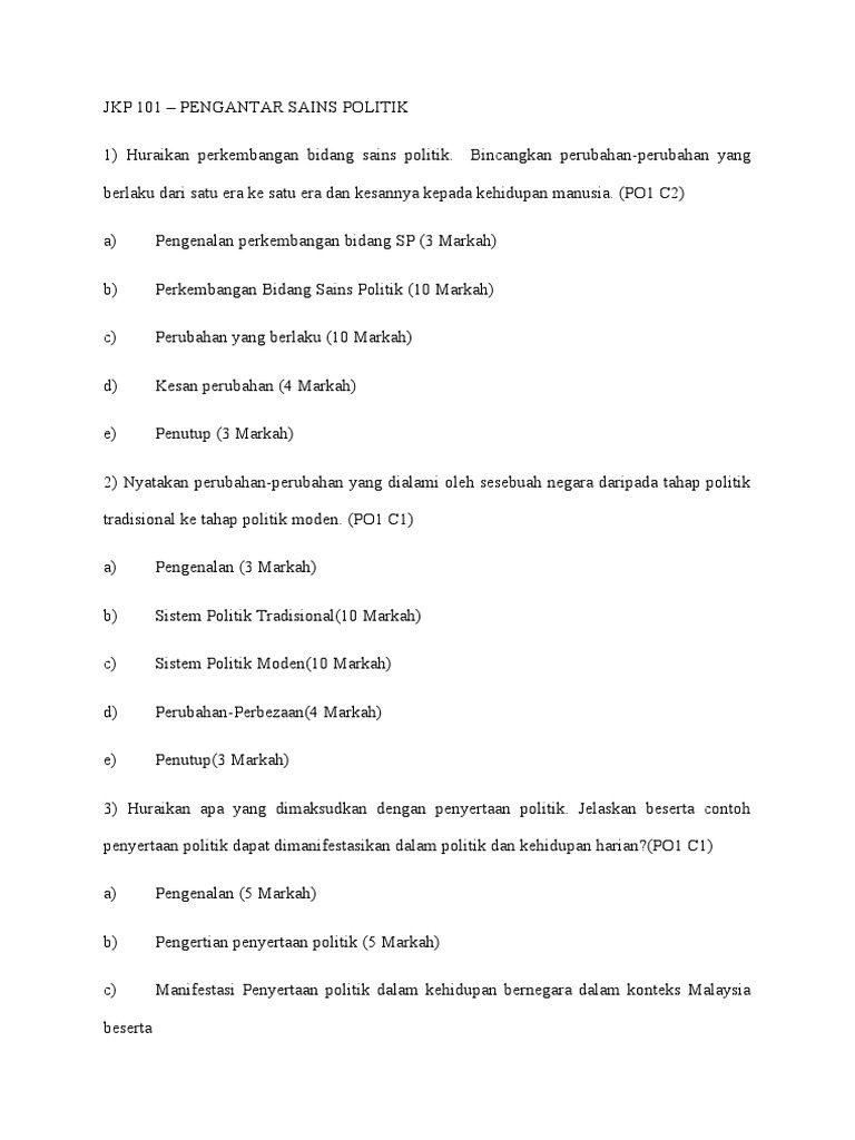 JKP 101 - Pengantar Sains Politik | PDF
