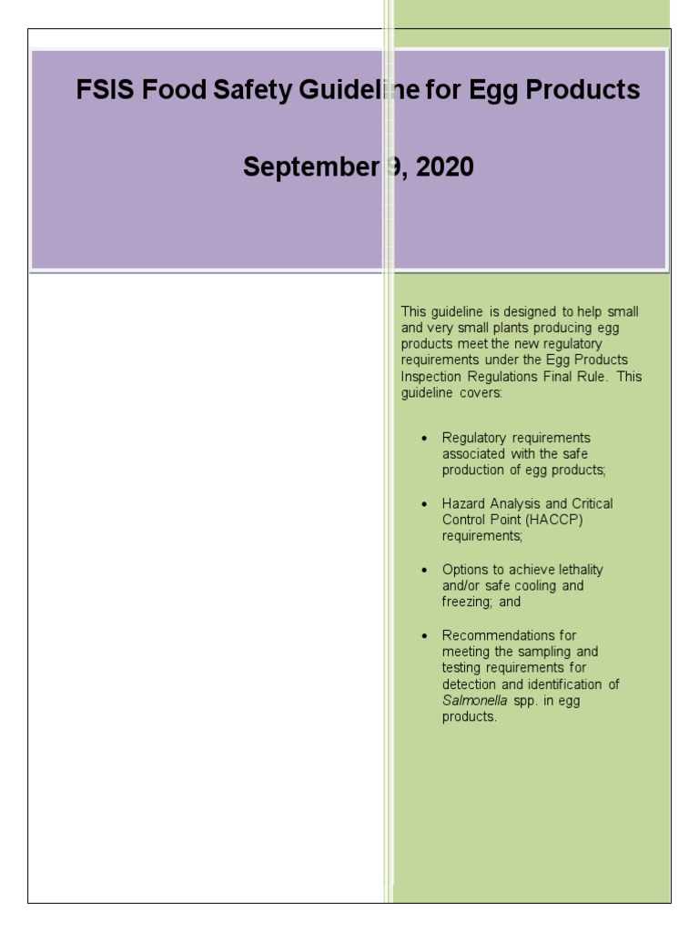 Food Safety Guideline Egg Products Pdf Hazard Analysis And Critical