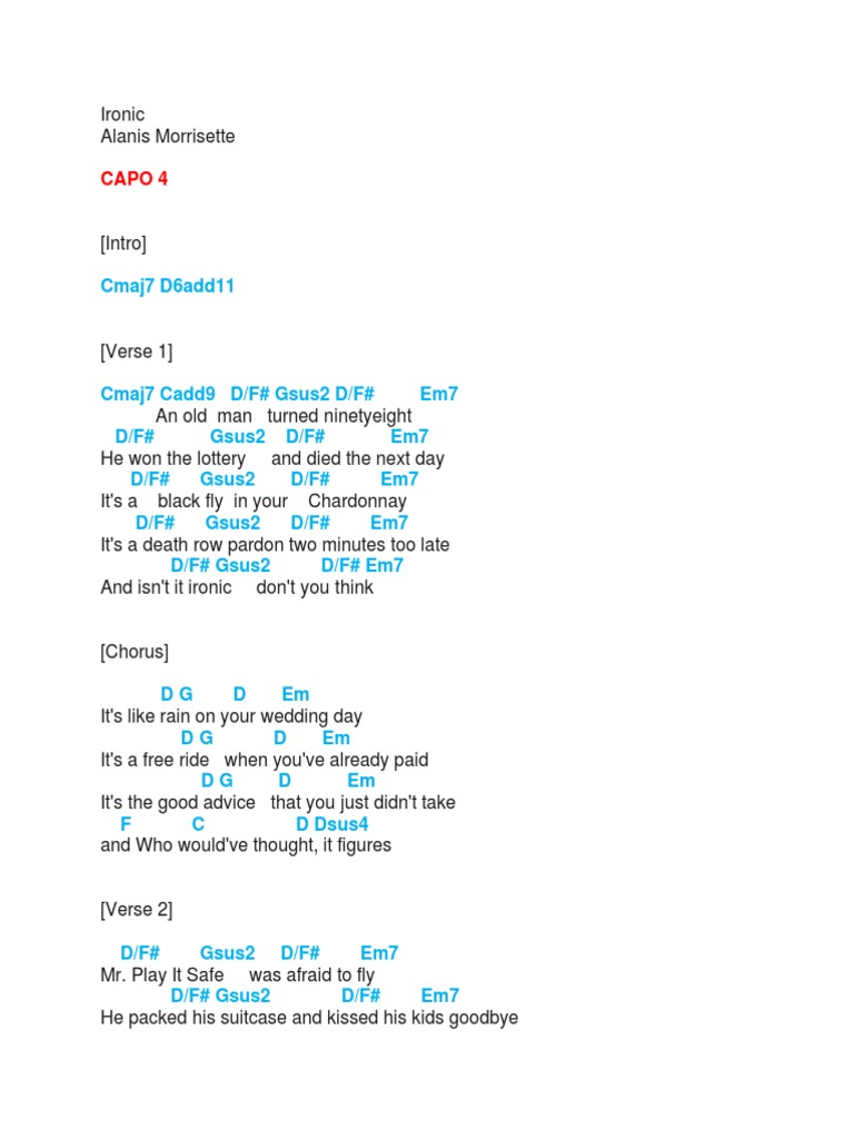Chords & Lyrics - Ironic - CAPO 4 | PDF | Song Structure | Songs