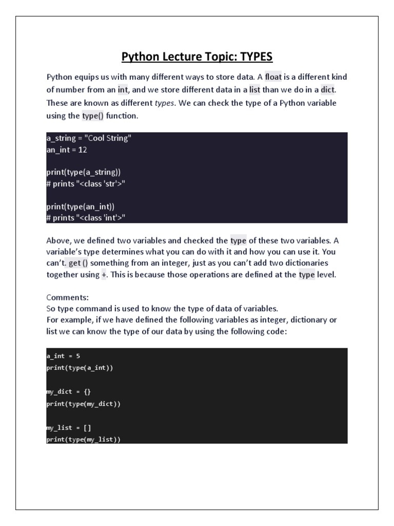 Lecture On Python Types. | PDF