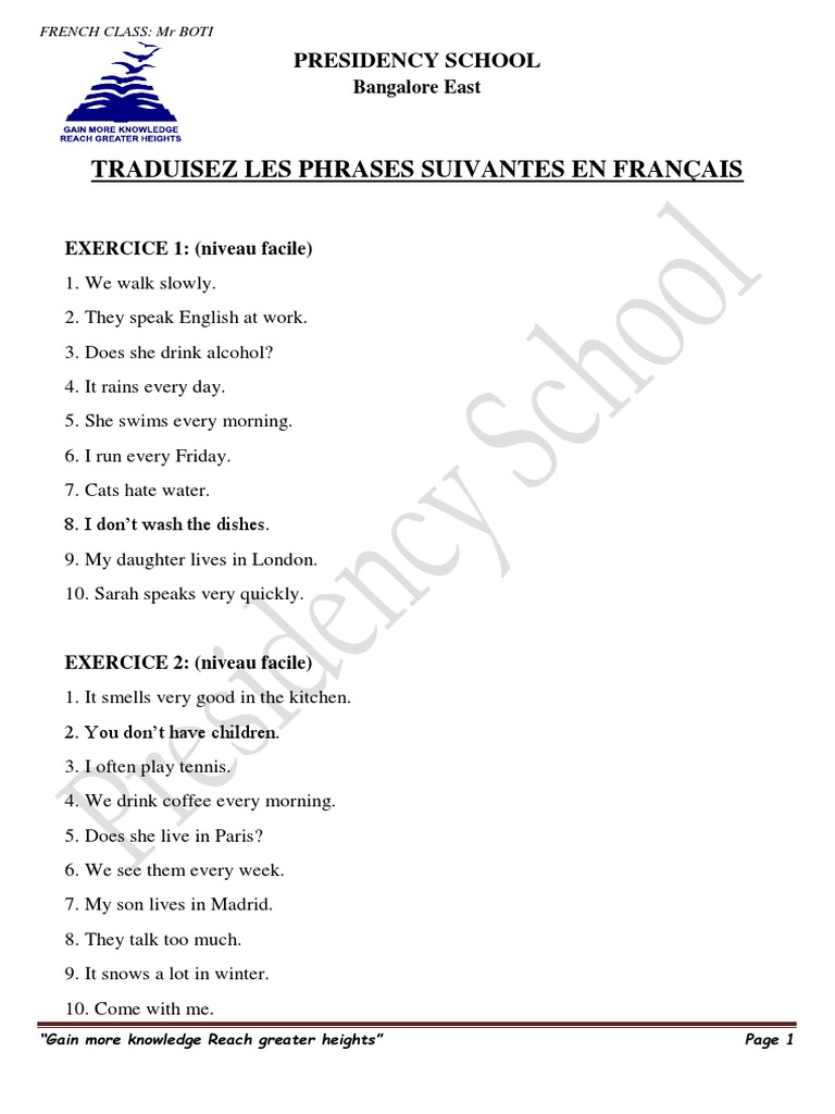 French Translation Exercises for Beginners | PDF | Language Arts ...