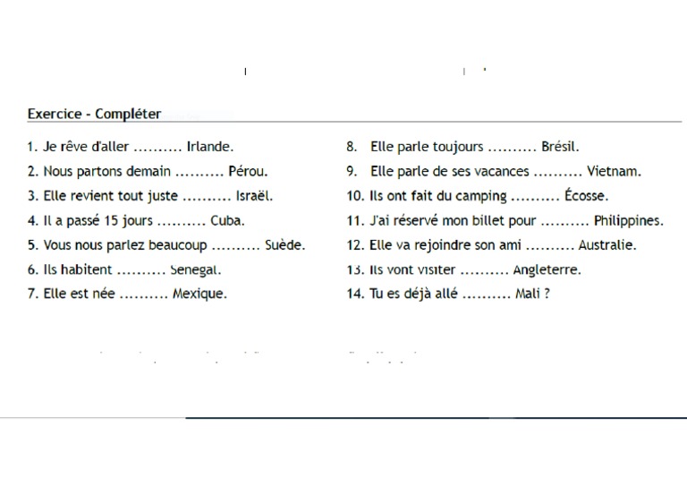 LES PAYS ET LES PREPOSITIONS - EXERCICES by MR BOTI | PDF