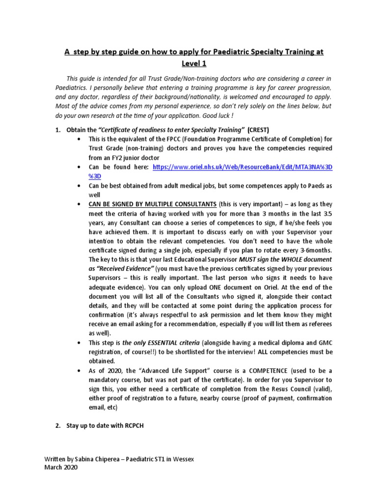 A Step by Step Guide On How To Apply For Paediatric Specialty Training ...