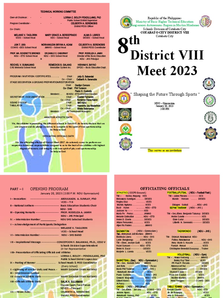District VIII Meet 2023 Program | PDF | Sports