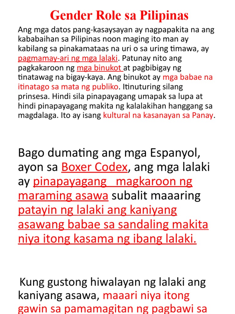 Gender Roles Sa Pilipinas | PDF