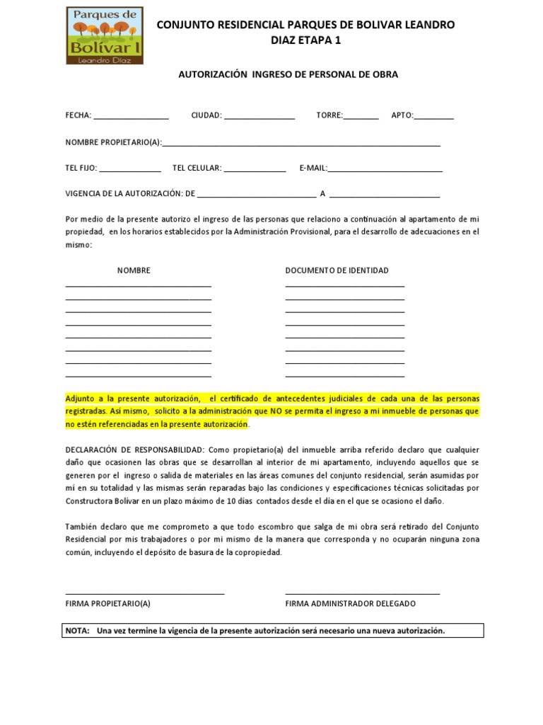 Permiso de Ingreso de Contratistas y Responsabilidades y Prohibiciones | PDF