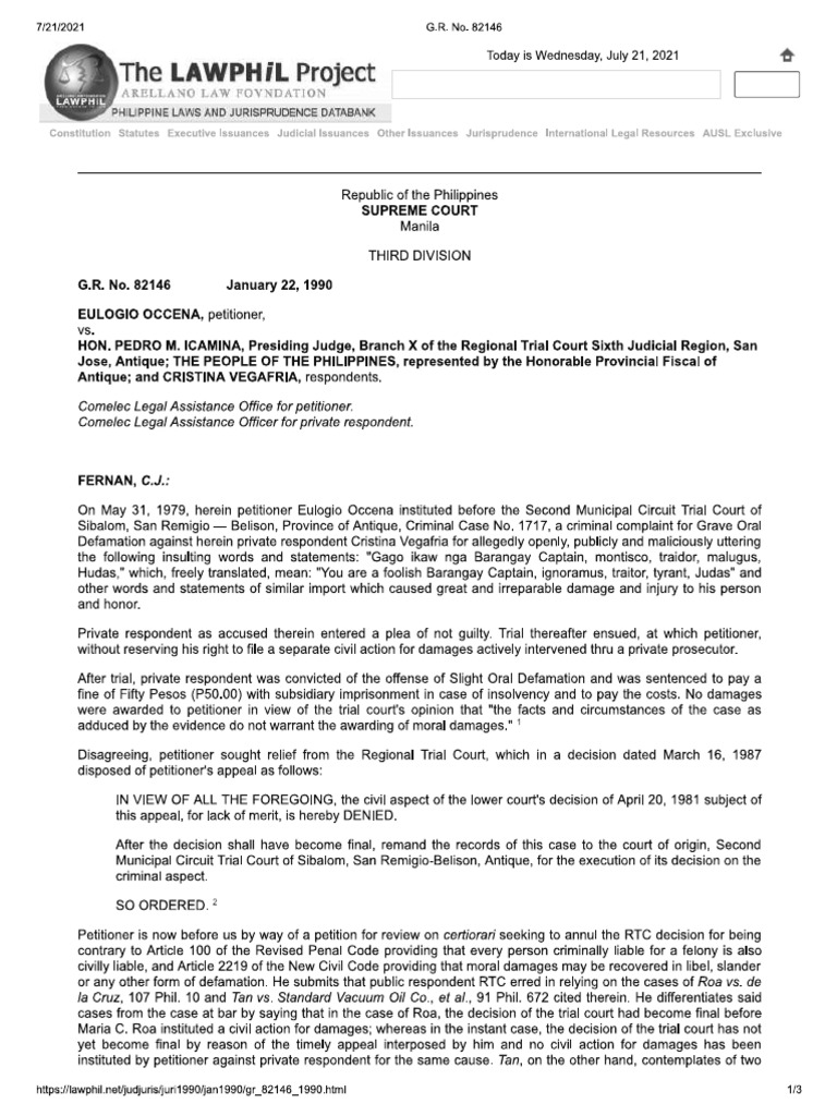 Case Study (Ass No.) 7, Occena Vs Icamina | PDF