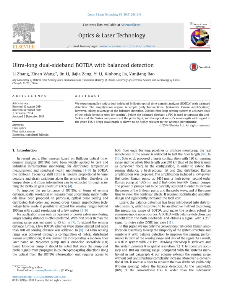 Ultra-Long Dual-Sideband BOTDA With Balanced Detection | PDF | Optical ...