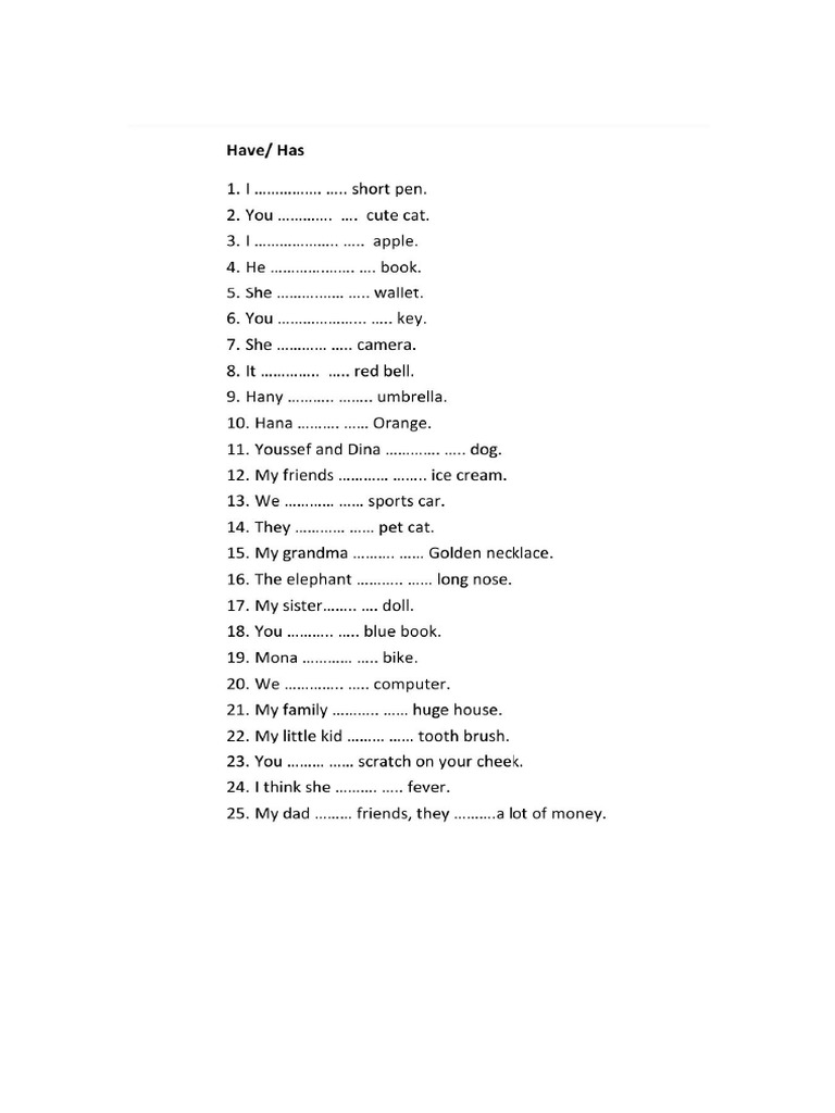 Have, Has Exercise | PDF