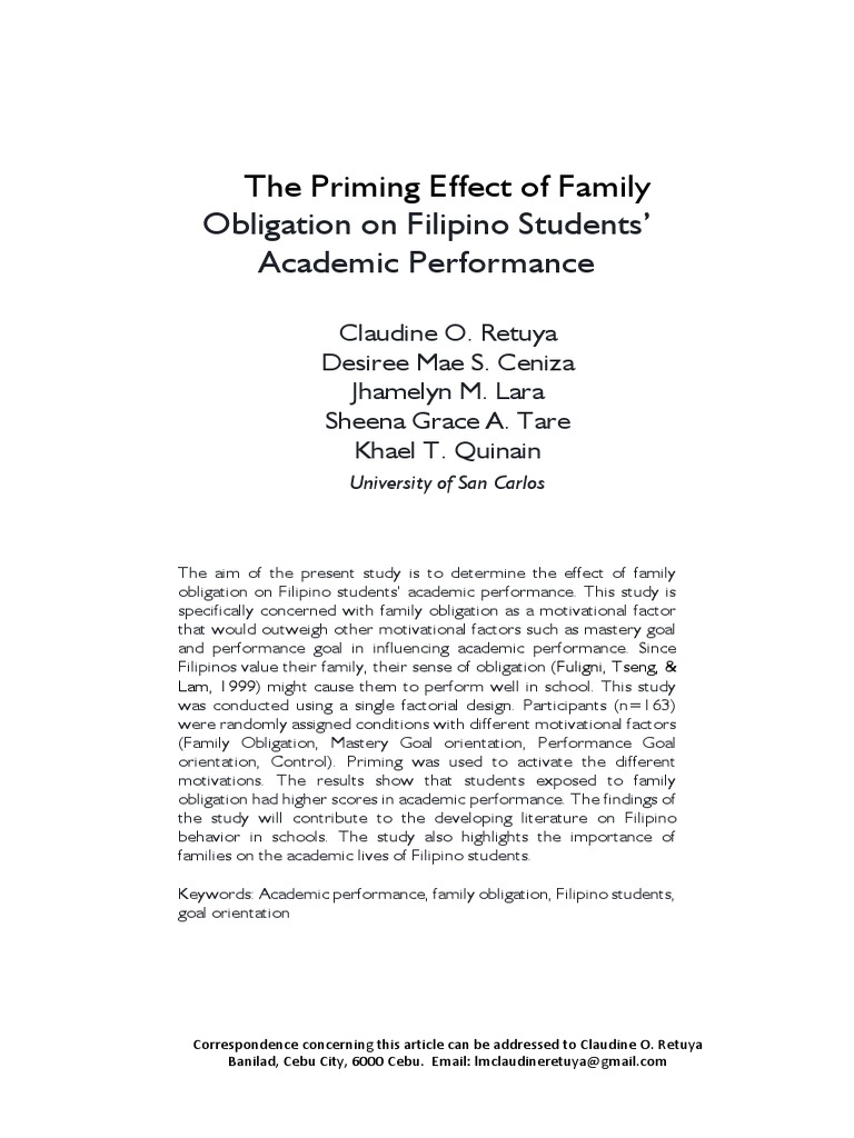 The Priming Effect of Family Obligation On Filipino Students Academic ...