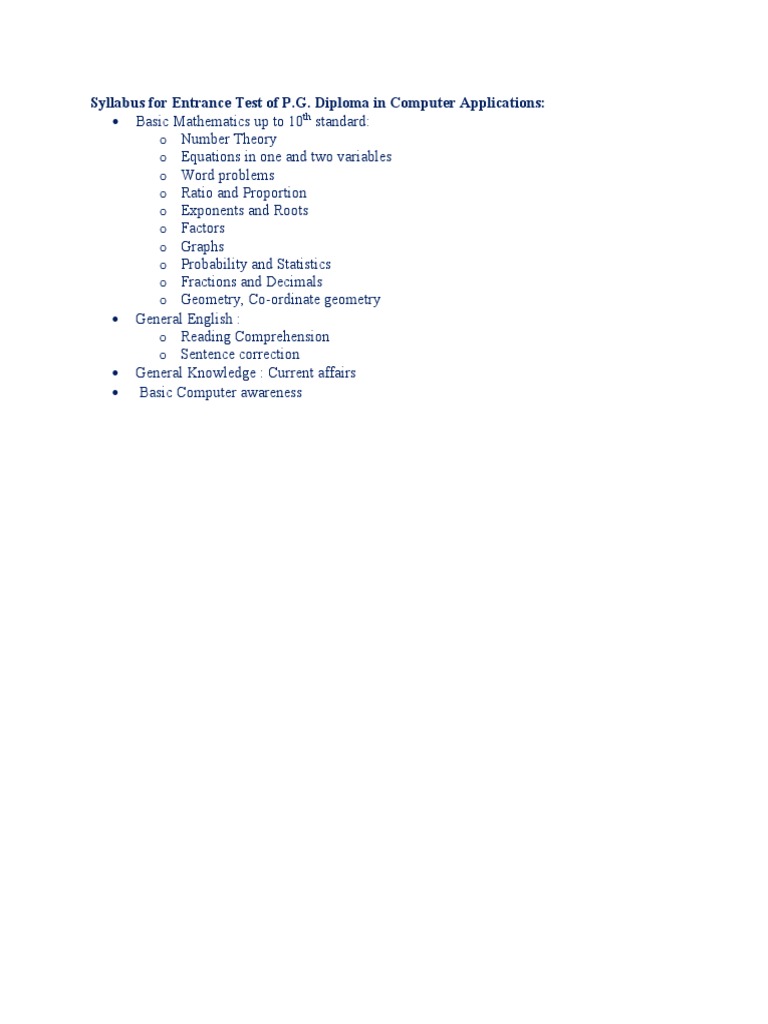 Syllabus For PGDCA-Entrance Test | PDF