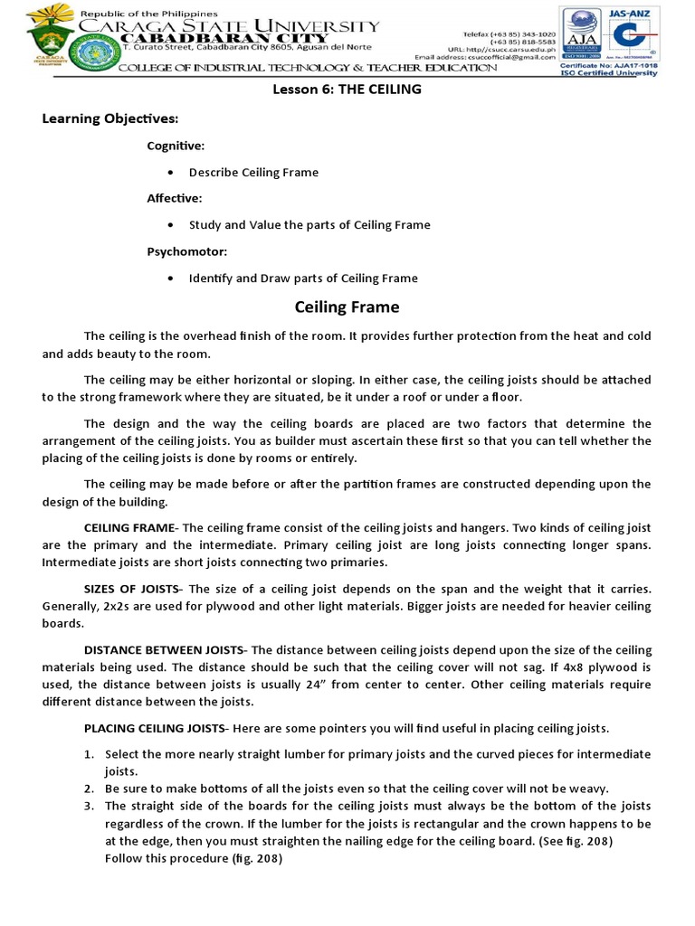 Lesson 6 - CeilingFrame | PDF | Framing (Construction) | Ceiling