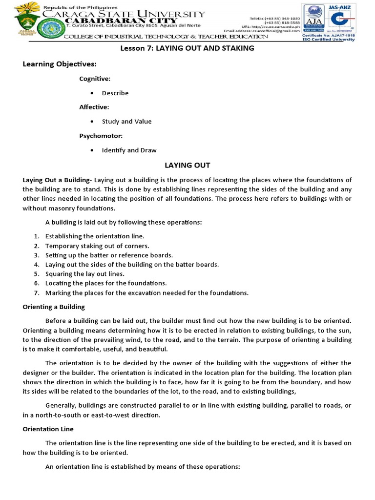 Lesson 7_Laying Out and Staking | PDF | Lumber | Glasses
