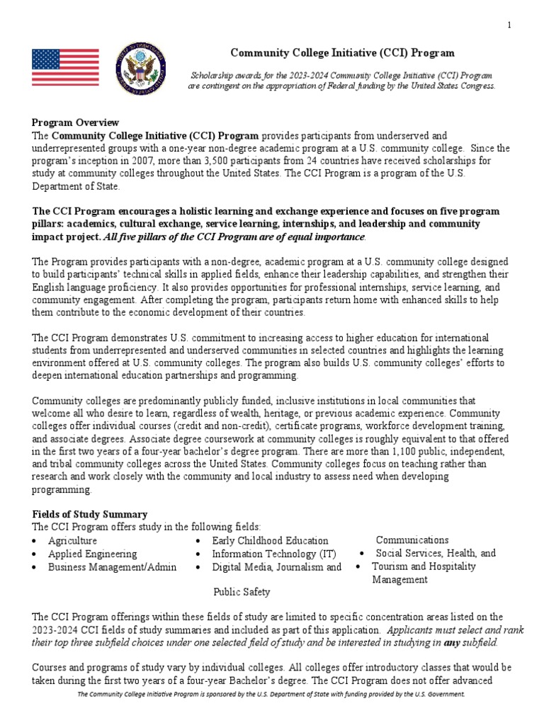 CCI Program AY 2023 2024 Program Overview - AMINEF | PDF