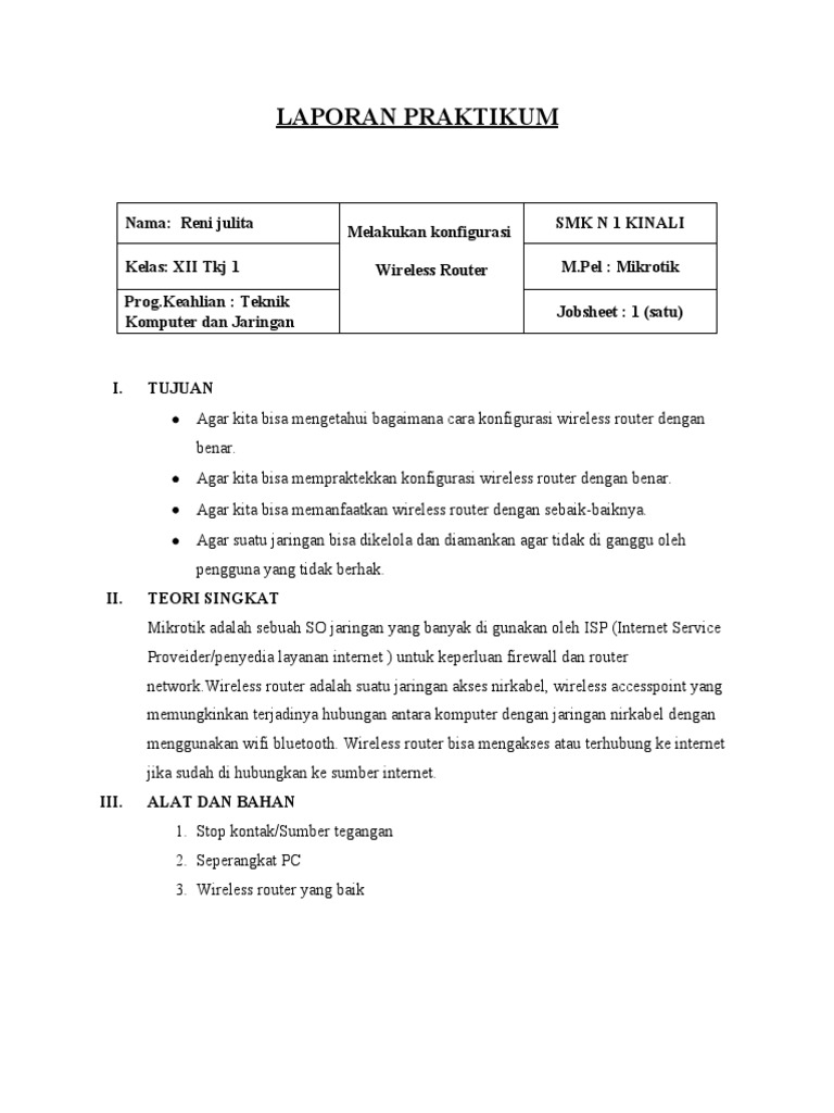 Konfigurasi Wireless Router Mikrotik | PDF
