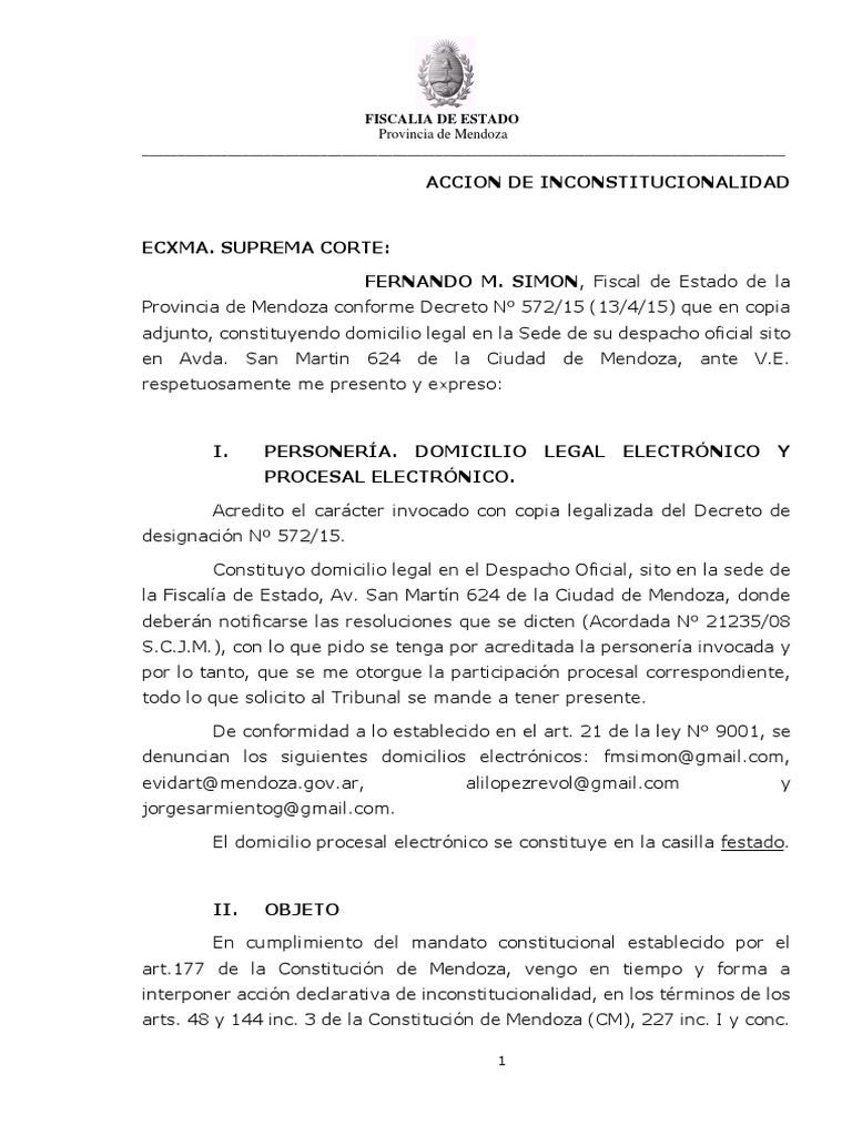Acción de Inconstitucionalidad C Decr N2502 Fiscalía de Estado | PDF ...